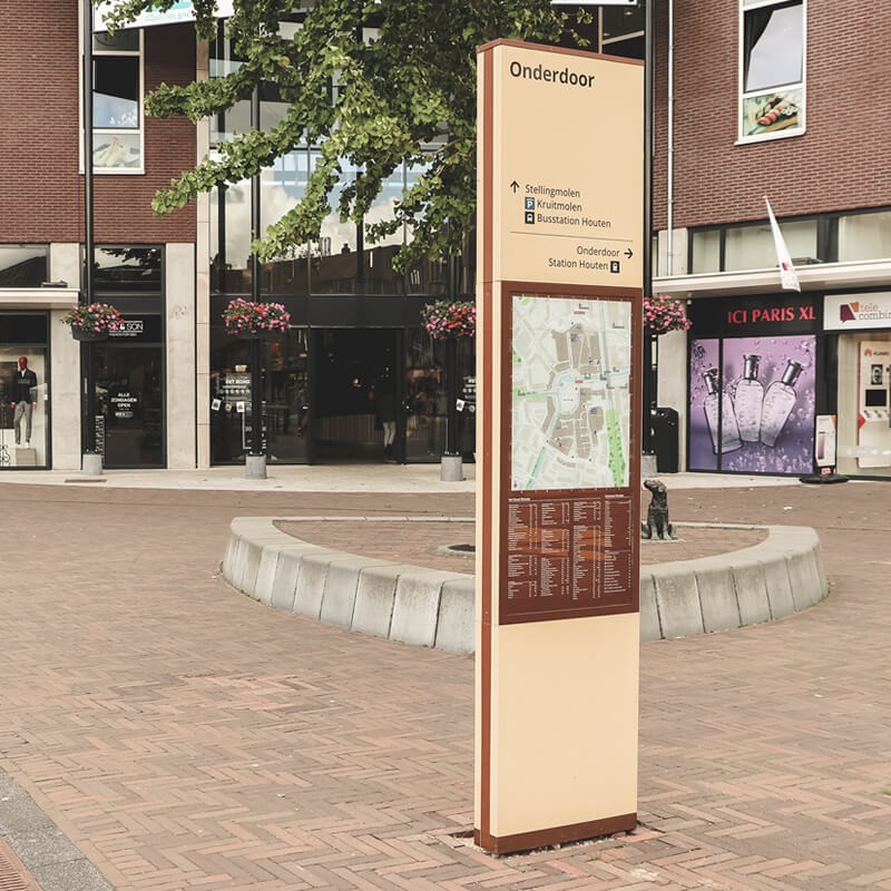Shopping signage and wayfinding in city center Houten